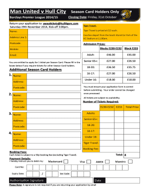 Fillable Online Ticket Application Form - Hull City Fax Email Print ...