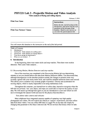 Fillable Online physicscourses syr PHY221 Lab 3 - Projectile Motion and ...