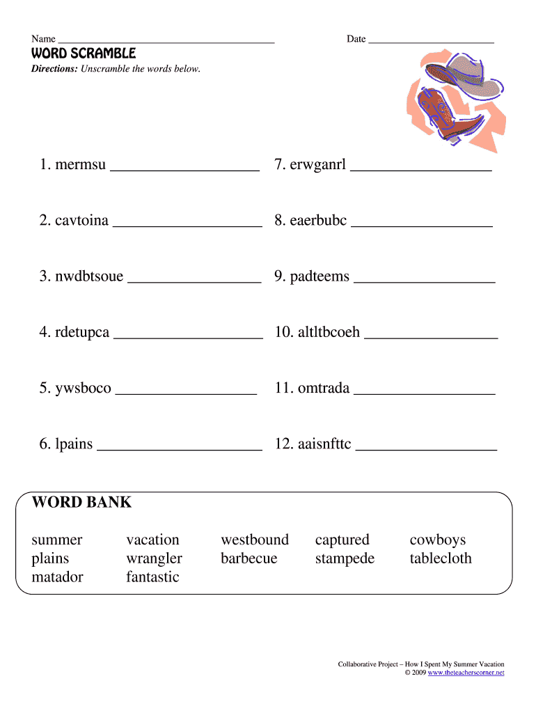 Fillable Online Name Date WORD SCRAMBLE Directions: Unscramble the ...
