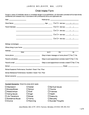 Fillable Online Child Intake Form - bmeridiancounselingcentrebbcomb Fax ...