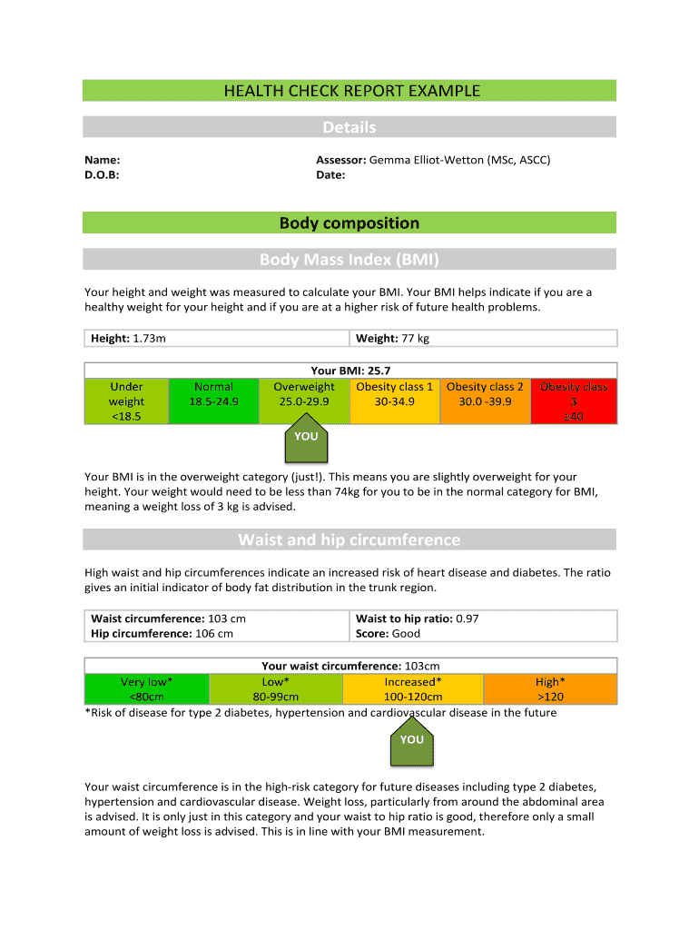 Fillable Online HEALTH CHECK REPORT EXAMPLE Fax Email Print - pdfFiller
