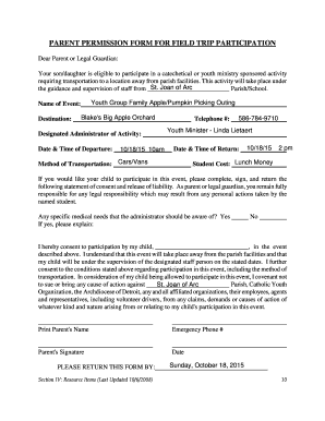 Fillable Online sjascs Page 10 Parent Permission Form for field trip ...