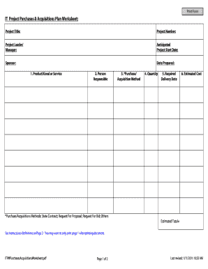 Fillable Online itplanning org vt IT Project Purchases amp Acquisitions Plan Worksheet Fax Email ...