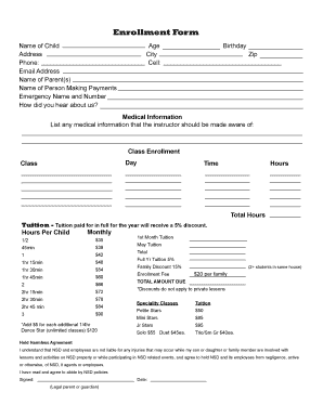 Fillable Online Enrollment Form Name of Child Address Phone: Email ...