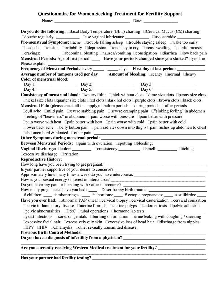 Fillable Online Female Fertility Support Questionnaire - Annapolis ...