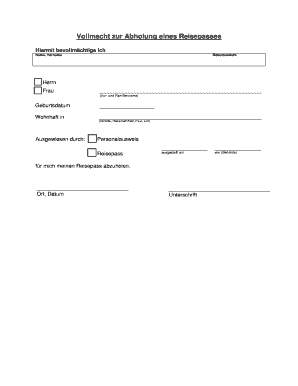 Ausfüllbar Online oelsnitz Vollmacht zur Abholung eines Reisepasses - boelsnitzbde Fax Email ...