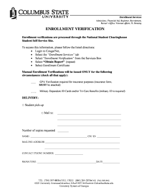 Fillable Online EnrollmentVerificationForm02172016 Fax Email Print - pdfFiller