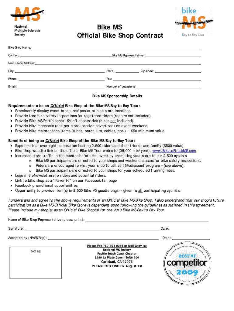 Fillable Online Bike MS Official Bike Shop Contract Fax Email Print ...