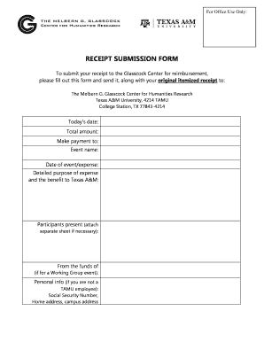 Fillable Online glasscock tamu RECEIPT SUBMISSION FORM 2012b - The ...