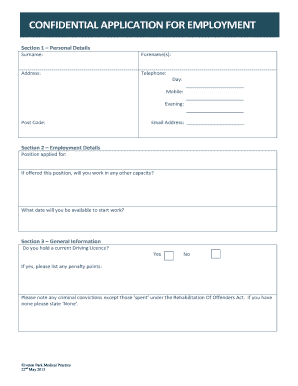 Fillable Online kivetonparkmedicalpractice co CONFIDENTIAL APPLICATION ...