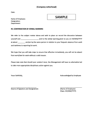 Fillable Online 711-Confirmation of Verbal Warningdoc Fax Email Print ...