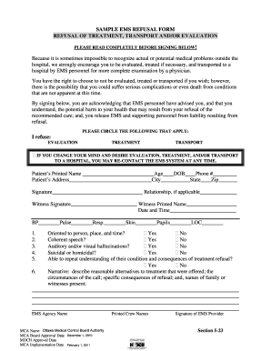 Fillable Online omcba SAMPLE EMS REFUSAL FORM REFUSAL OF TREATMENT TRANSPORT - omcba Fax Email ...