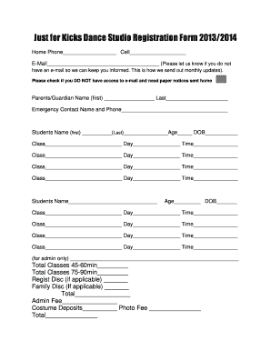 Dance Studio Registration Form | pdfFiller
