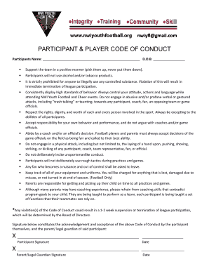 Fillable Online nwiyouthfootball Participant & player code of conduct ...