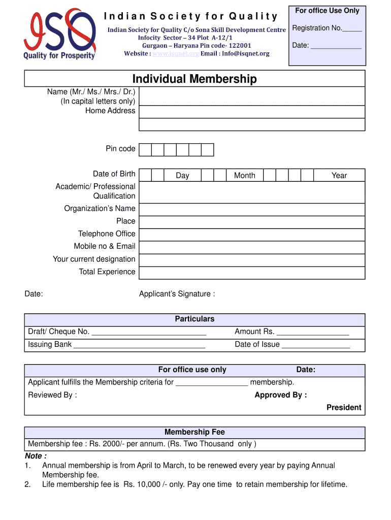 Fillable Online isqnet ISQ Individual and life member form - 23715ppt Fax Email Print - pdfFiller
