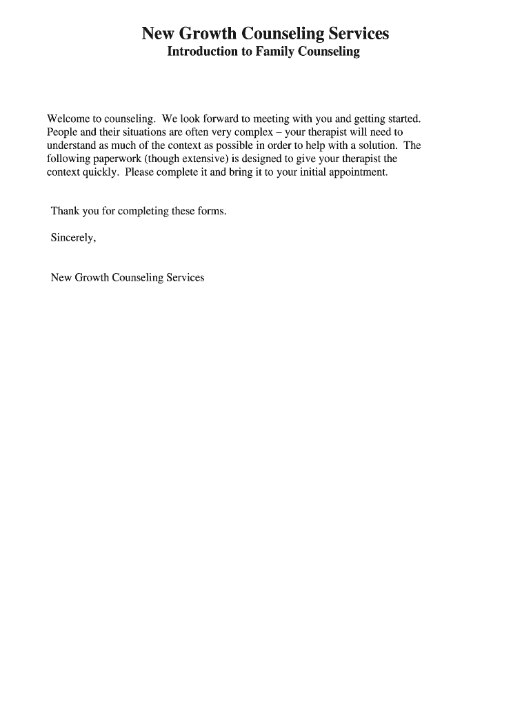 Fillable Online Bryson's Family Counseling Forms - New Growth ...