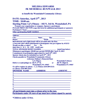 Fillable Online 5K Run Registration Form 2013doc Fax Email Print ...