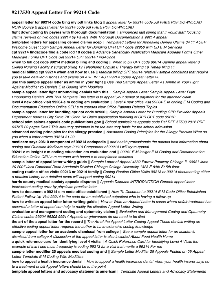 Fillable Online bukusaya PDF 9217530 appeal letter for 99214 code ...