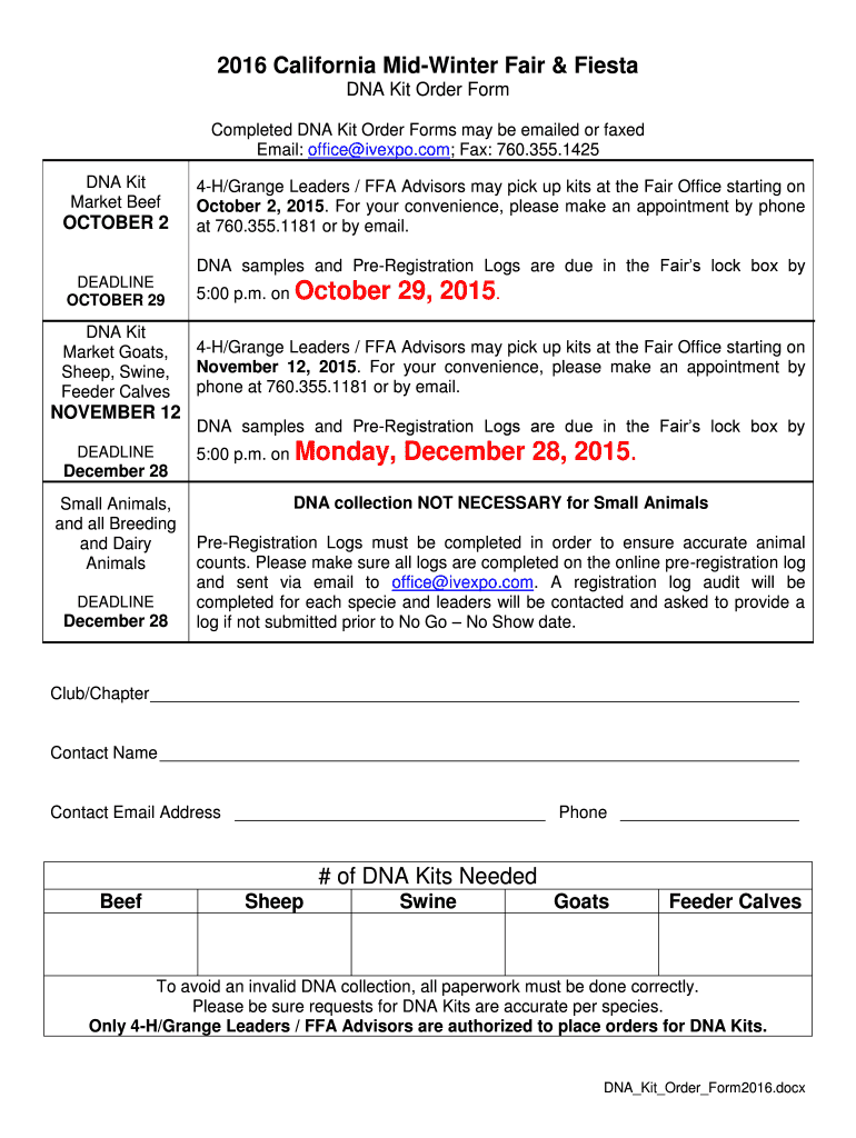 Fillable Online DNA Kit Order Form - IV Expo Fax Email Print - pdfFiller