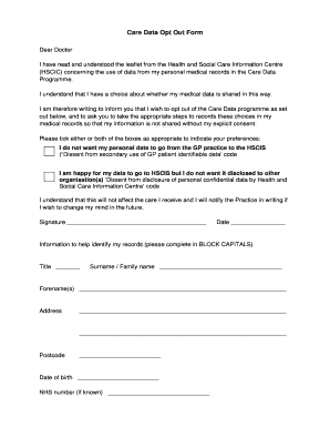 Fillable Online enderbymedicalcentre co Care Data Opt Out Form ...