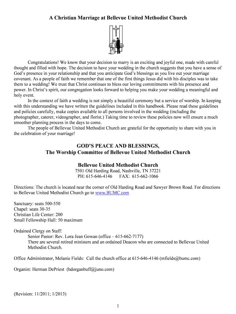 Fillable Online A Christian Marriage at Bellevue United Methodist ...