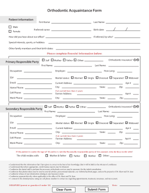 Fillable Online Orthodontic Acquaintance Form - bthebigsmilebbcomb Fax Email Print - pdfFiller