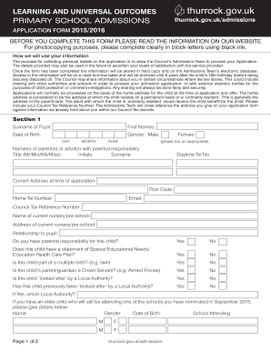 Fillable Online easttilburyprimary thurrock sch APPLICATION FORM 20152016 - East Tilbury Primary ...