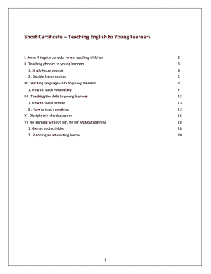 Fillable Online Short Certificate Teaching English to Young Learners ...