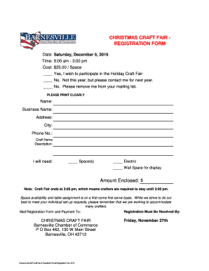 Fillable Online CHRISTMAS CRAFT FAIR - REGISTRATION FORM Fax Email ...
