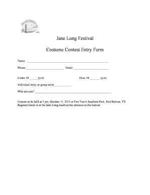 Fillable Online Jane Long Festival Costume Contest Entry Form Fax Email ...
