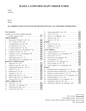 Fillable Online RAISZ LANDFORM MAPS ORDER FORM - raiszmapscom Fax Email ...