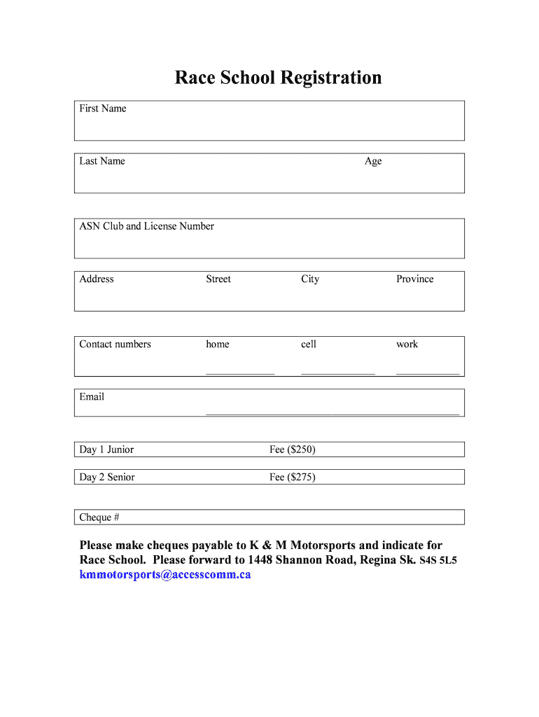 Fillable Online Race School Registration - bsaskkartclubbbcomb Fax ...