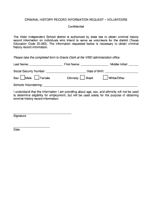 Fillable Online vidorisd Criminal history brecord informationb request ...