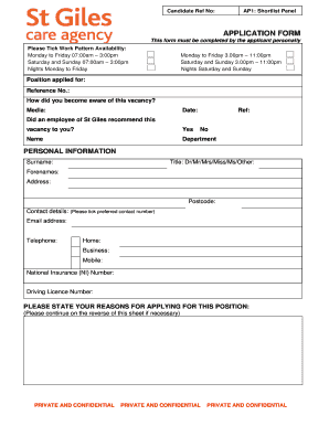 Fillable Online Candidate Ref No: AP1: Shortlist Panel APPLICATION FORM ...