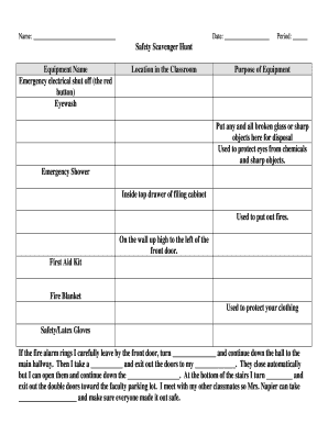 Fillable Online Safety Scavenger Hunt Equipment Name - Biology by ...
