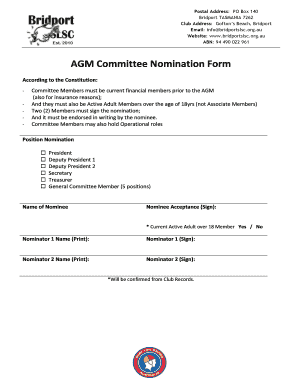 Fillable Online bridportslsc org AGM Committee Nomination Form ...