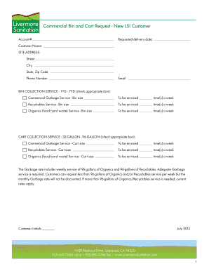 Fillable Online Commercial Bin and Cart Request - New LSI Customer Fax ...