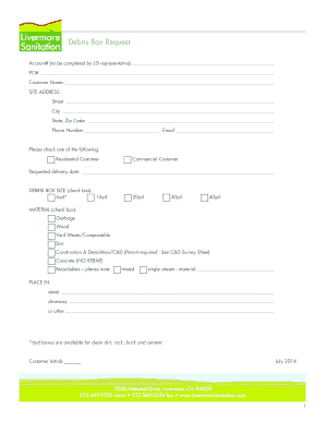 Fillable Online Debris Box Request - Livermore Sanitation Fax Email ...