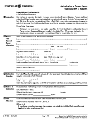 Fillable Online Authorization to Convert from a Traditional IRA to Roth IRA - Prudential Fax ...