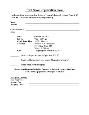 Fillable Online Craft Show Registration Form - bpalmyratownshipbbcomb ...