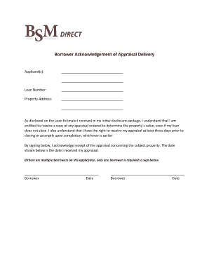 Fillable Online Borrower Acknowledgement of Appraisal Delivery - BSM ...