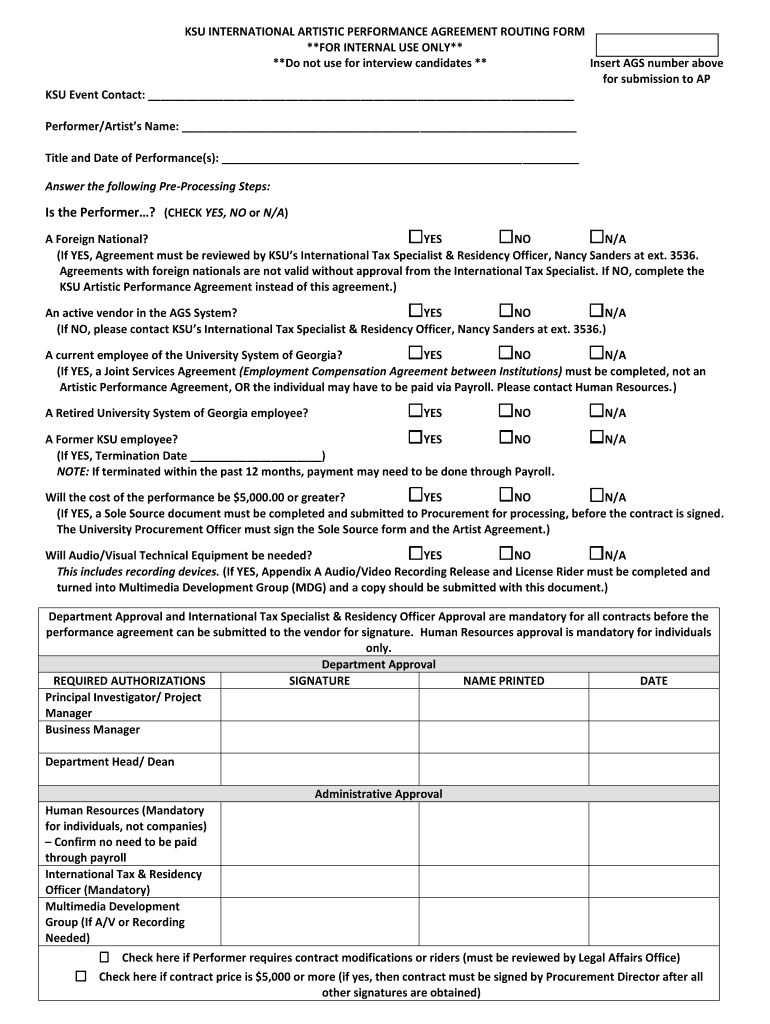 Fillable Online ofm kennesaw Is the Performer YES NO NA - bKennesawb ...