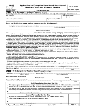 Fillable Online 0497 Form 4029 Application for Exemption From Social ...