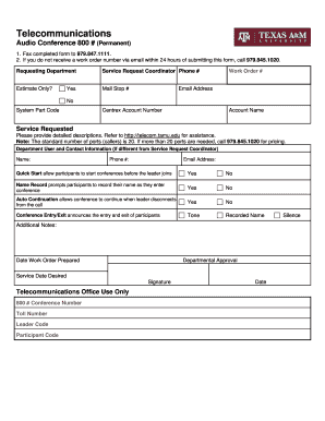 Fillable Online Print Form Telecommunications Audio Conference 800 ...