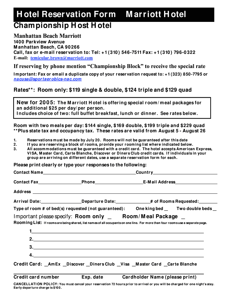 Marriott Hotel Reservation - Fill Online, Printable, Fillable, Blank ...