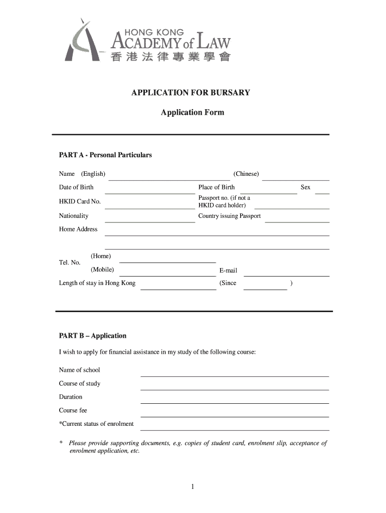 Fillable Online hklawacademy APPLICATION FOR BURSARY Application Form - hklawacademy Fax Email ...