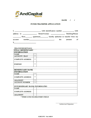 Fillable Online DATE FUNDS TRANSFER APPLICATION Fax Email Print - pdfFiller