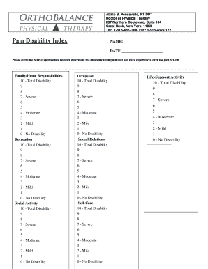 Fillable Online Pain Disability Index - OrthoBalance Physical Therapy ...