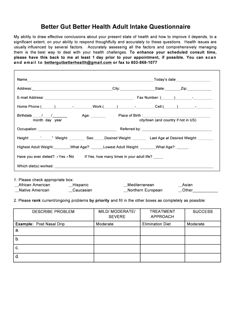 Fillable Online bgbh nigelmedia Better Gut Better Health Adult bIntake ...