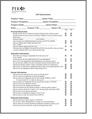 Fillable Online 2015 Questionnaire Home Taxpayer Cell Spouse Cell Yes ...